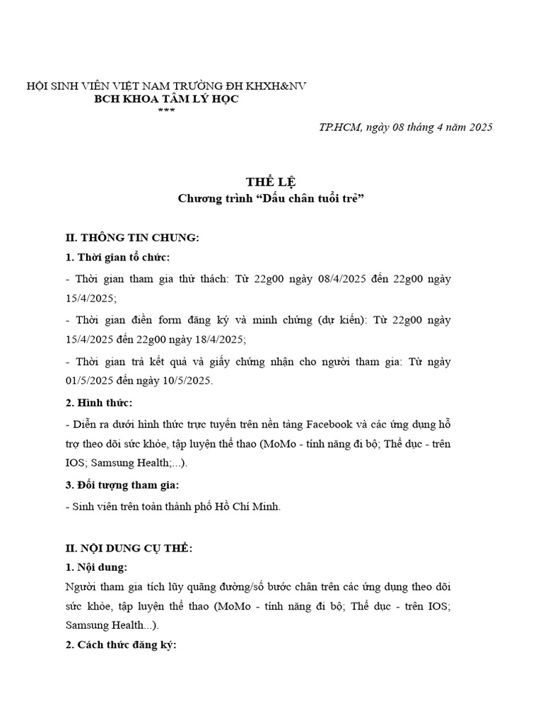 (DCTT) Thể Lệ Dấu Chân Tuổi Trẻ | PDF