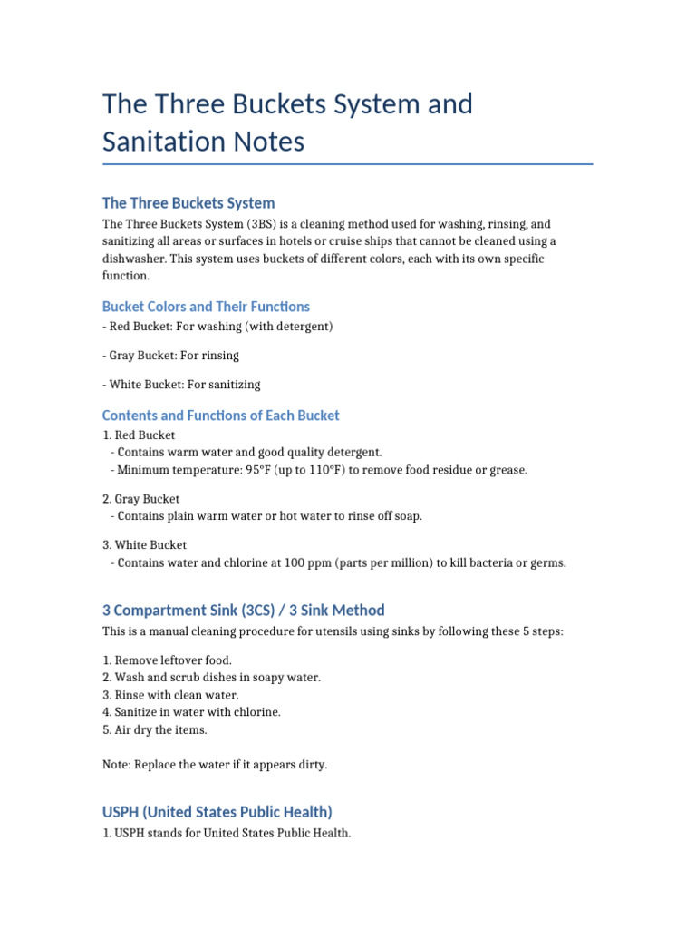 Three Bucket System for Cruise Sanitation | PDF | Hygiene