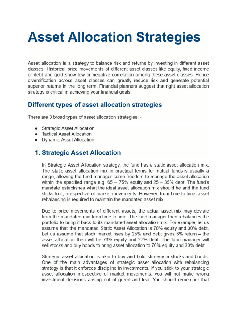 Asset Allocation Strategies | PDF | Asset Allocation | Financial Risk