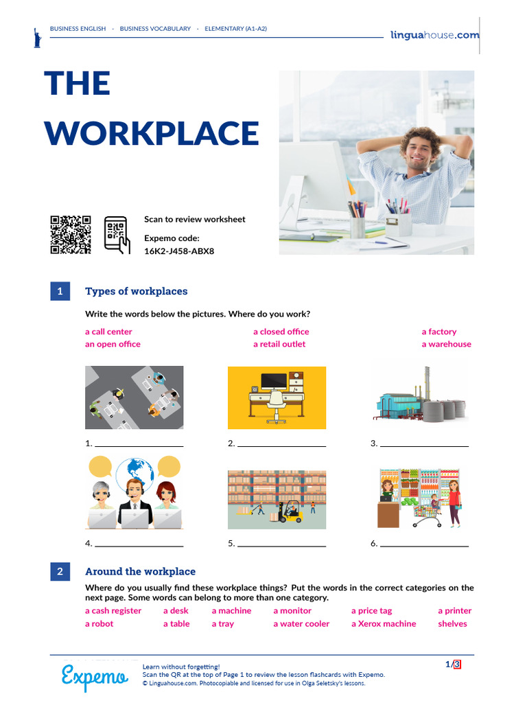 Business English: Workplace Vocabulary A1-A2 | PDF | Linguistics | Syntax