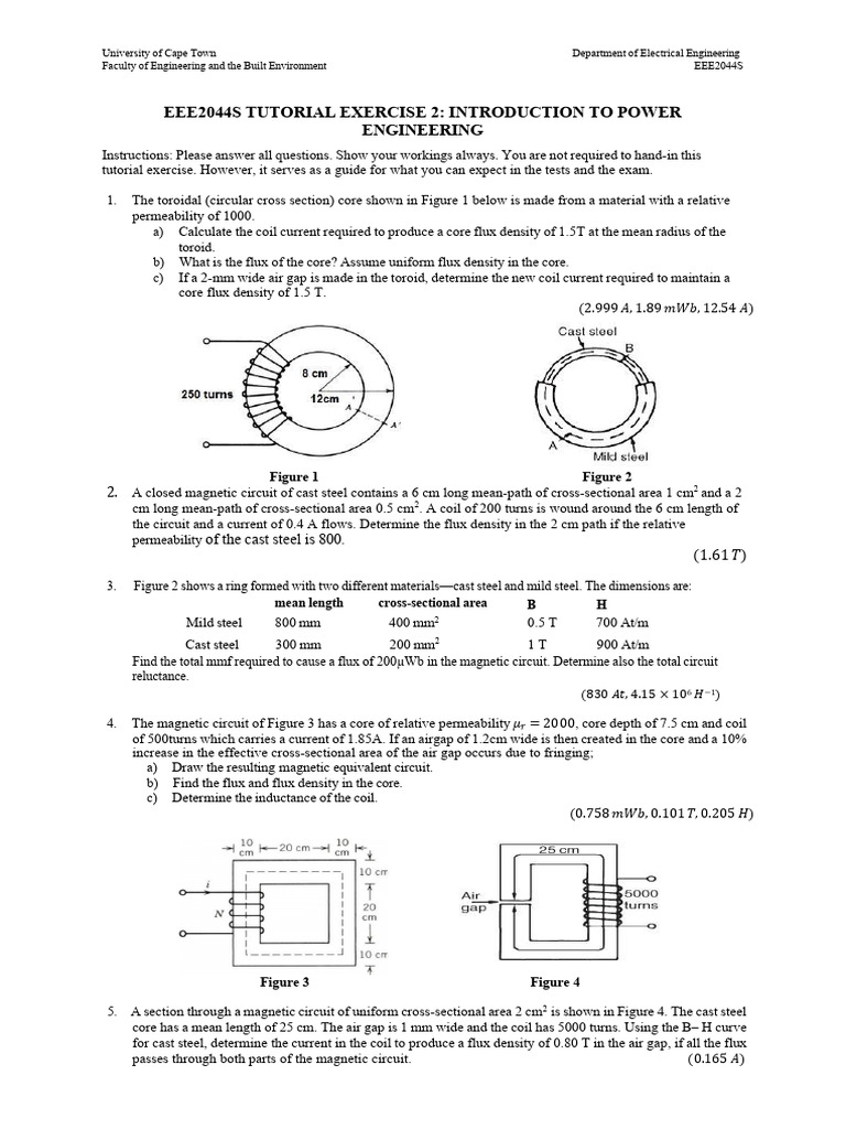 Power Engineering Tutorial Exercise 2 | PDF | Inductor | Inductance