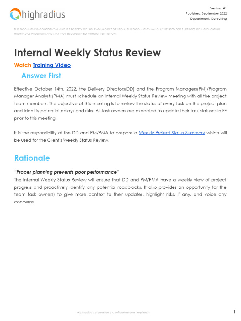 Internal Weekly Status Review | PDF