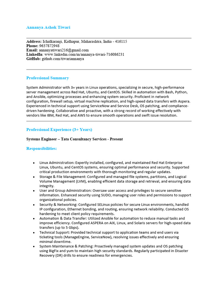 Linux System Administrator Profile | PDF | Computer Network | Red Hat