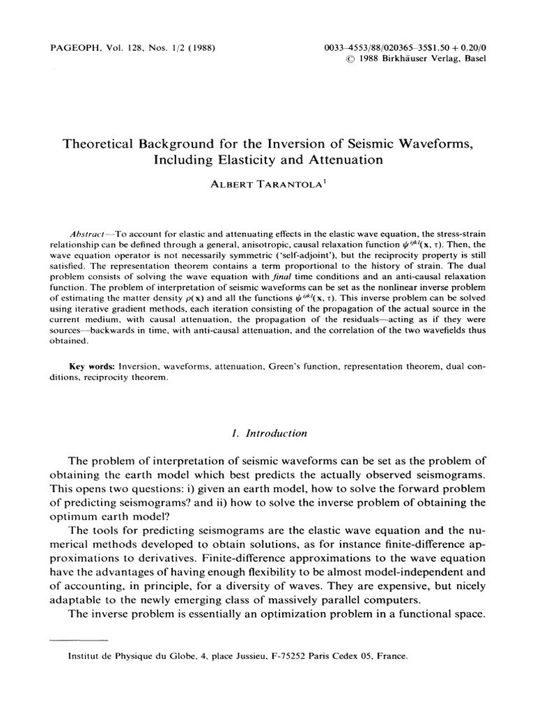Theoretical Background For The Inversion of Seismic Waveforms ...