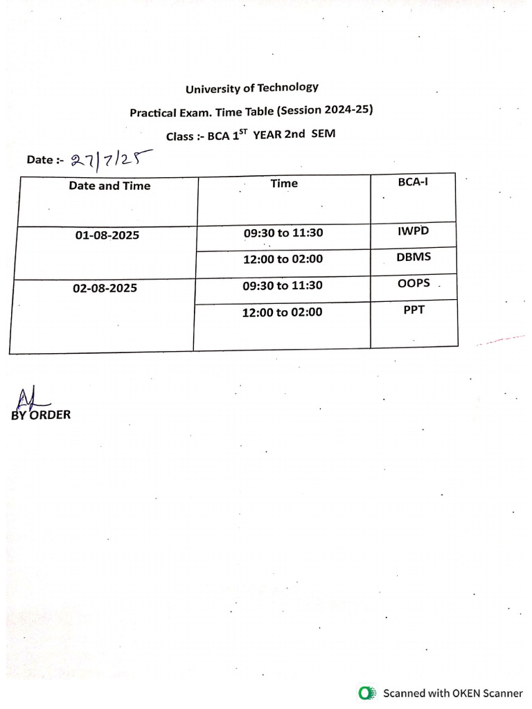 BCA Practical Time Table | PDF