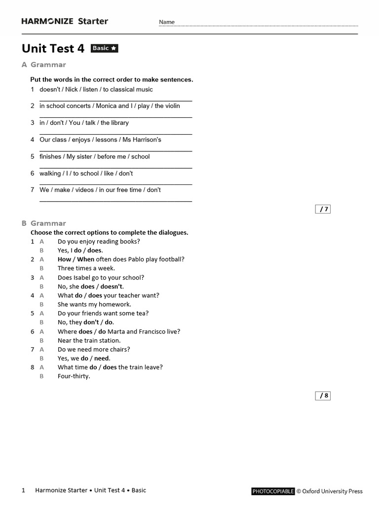 Harmonize Starter Unit Test 4 Guide | PDF
