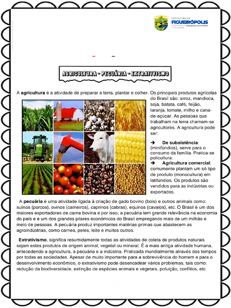 Atividade de Geografia - Agricultura, Pecuária e Extrativismo. (Sábado ...