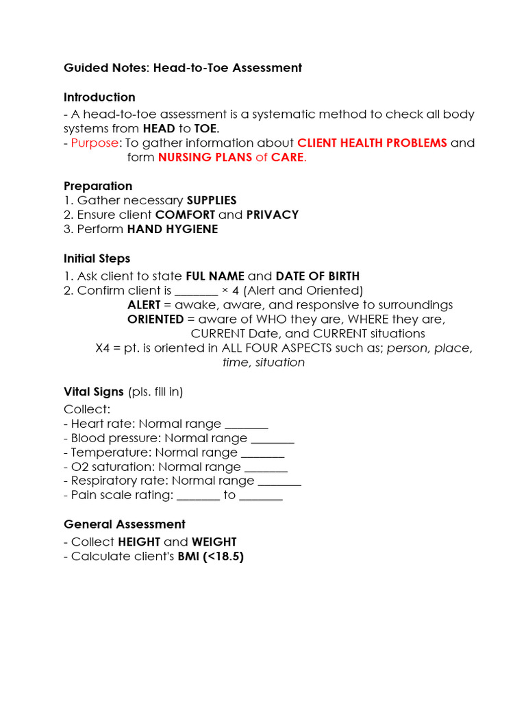 Head To Toe Assessment Guide Pdf Clinical Medicine Medical