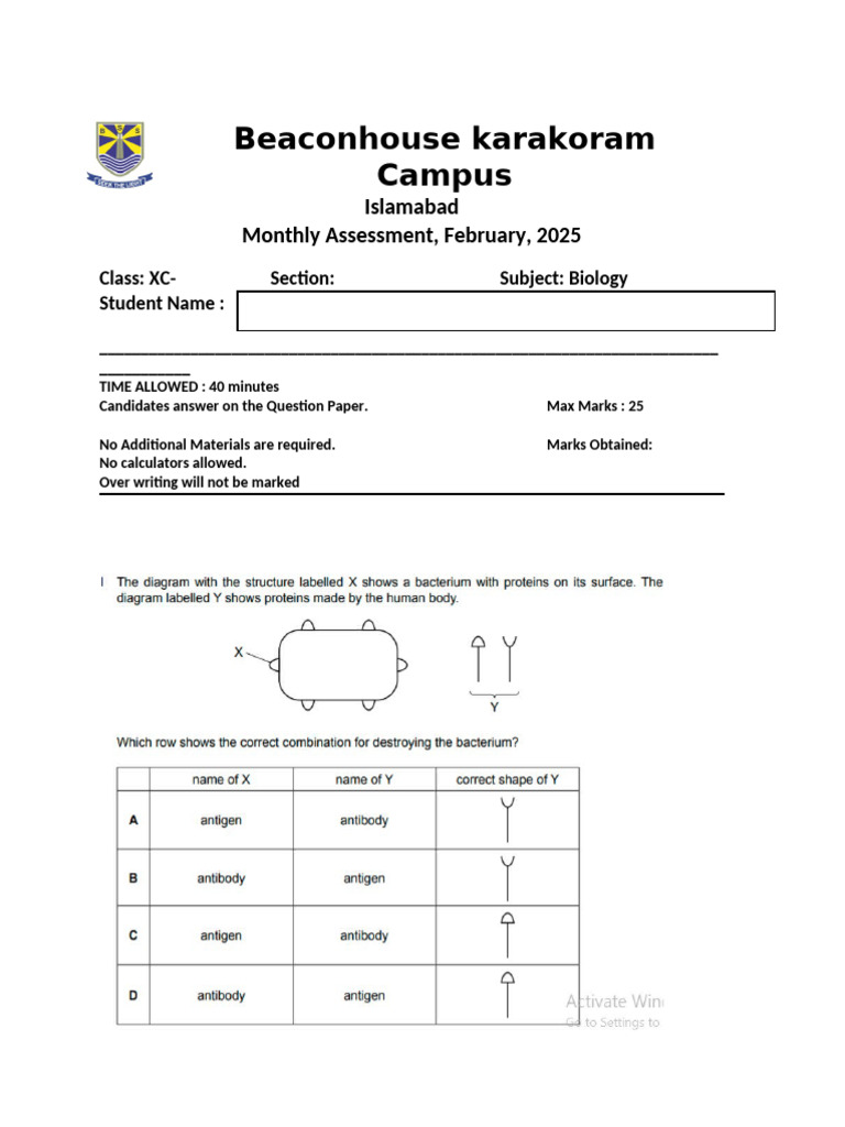 February 2025 Biology Assessment XC- | PDF