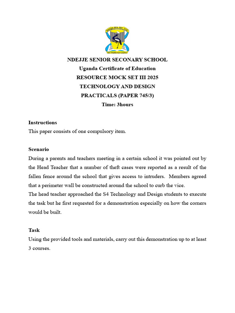 Uce Technology and Design Paper Three | PDF