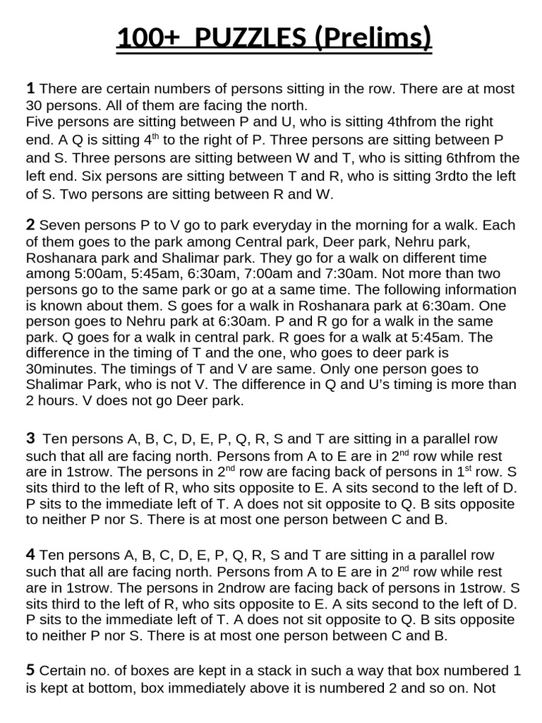 100+ Logical Puzzles for Prelims | PDF | Blue | Color