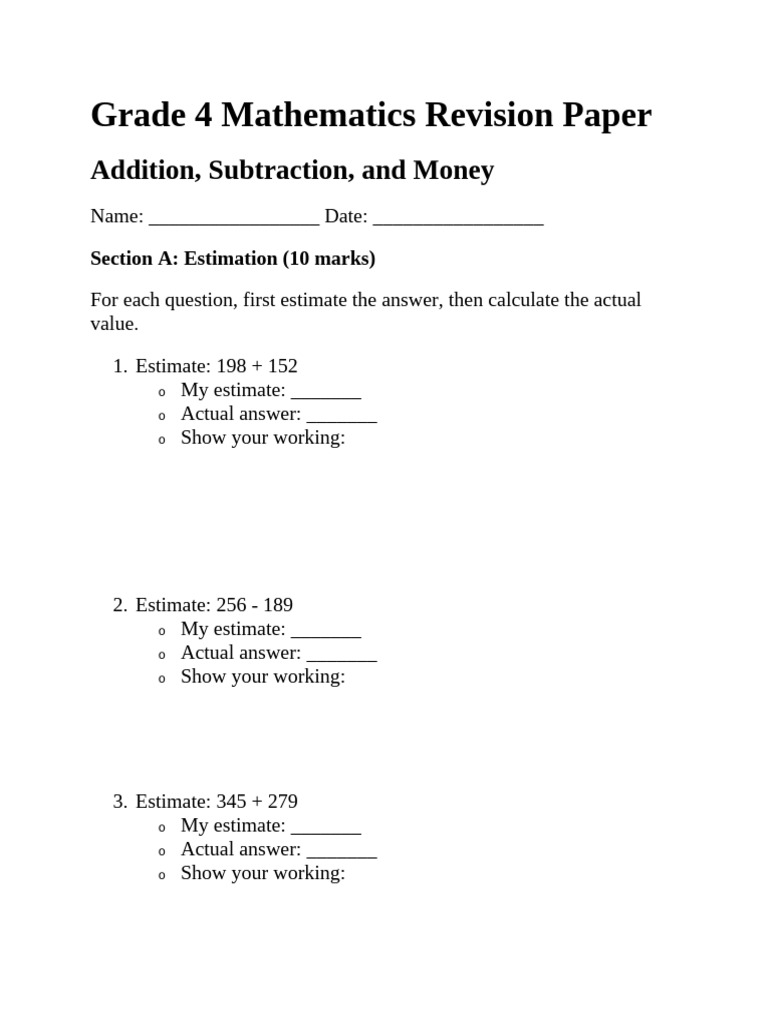 Grade 4 Addition Subtraction Money | PDF