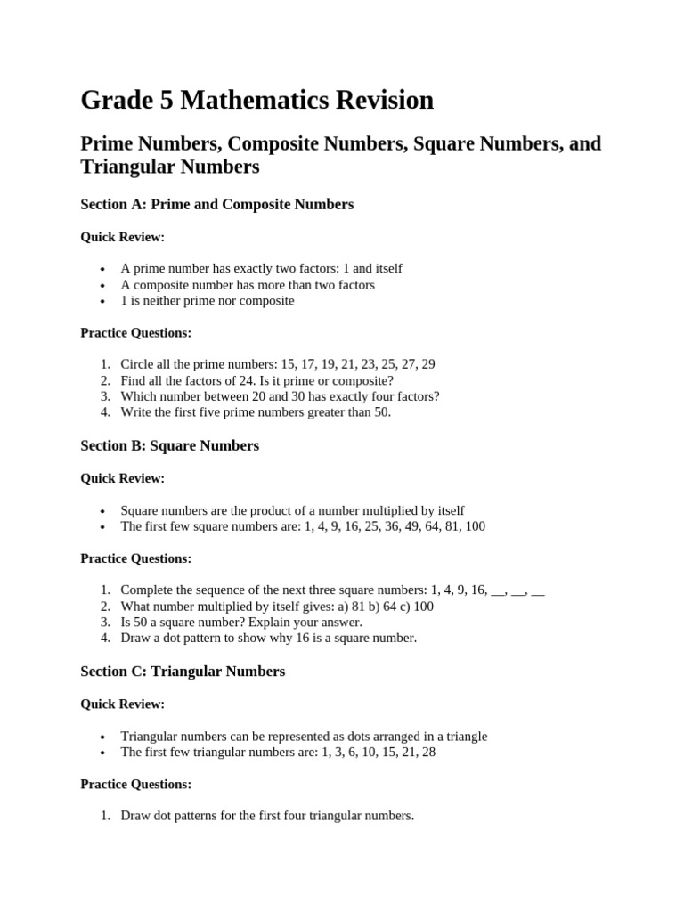Grade 5 Maths Revision: Numbers Guide | PDF