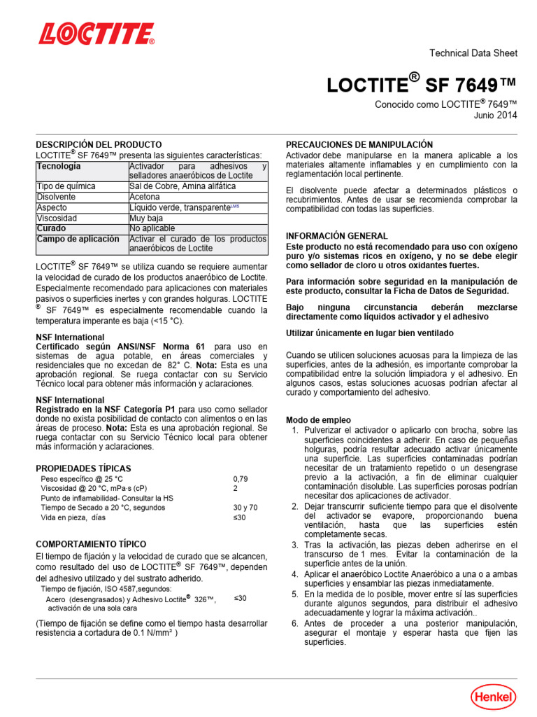 Uso de LOCTITE 7649 como activador | PDF | Solvente | Líquidos