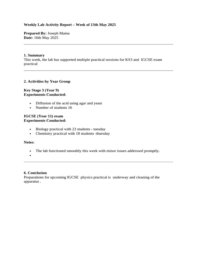 Weekly Lab Activity Report | PDF