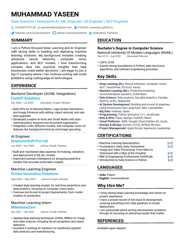 Muhammad Yaseen CV | PDF | Artificial Intelligence | Intelligence (AI ...