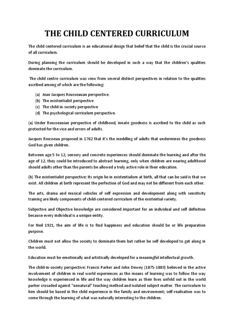 An Overview of the Child-Centered Curriculum Approach Exploring ...