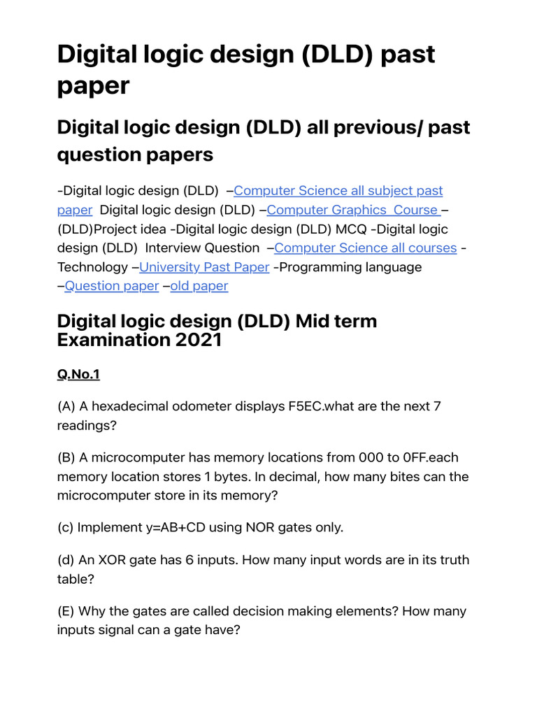 Digital Logic Design Past Papers Collection | PDF | Logic Gate ...