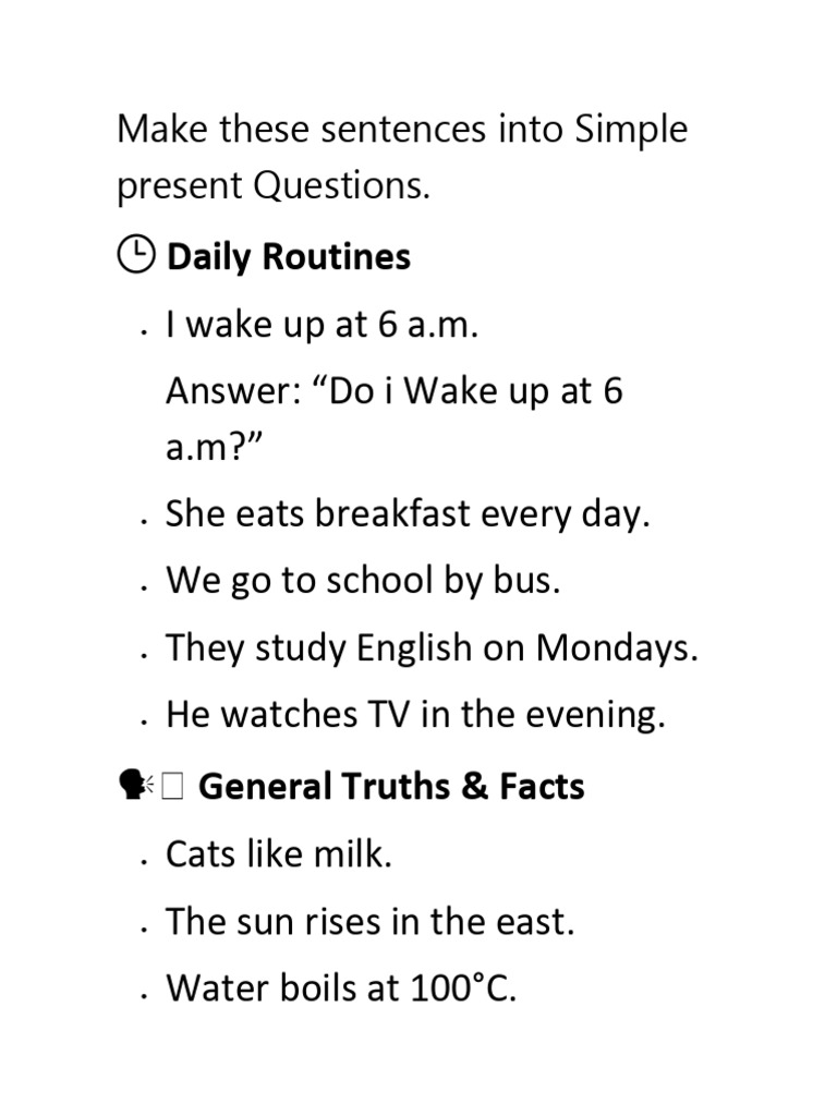 Make These Sentences Into Simple Present Questions | PDF