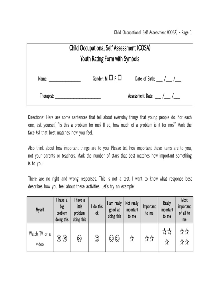 Child Occupational Self Assessment | PDF