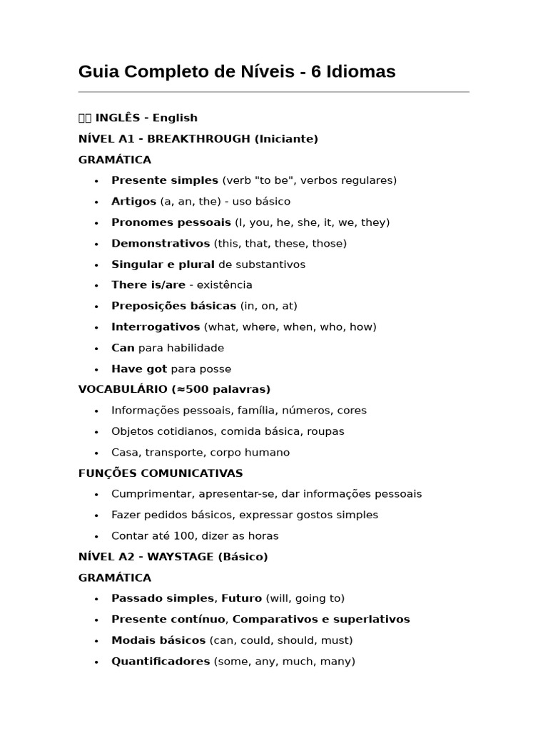 Guia Completo de Níveis de Idiomas | PDF | Gramática | Linguística