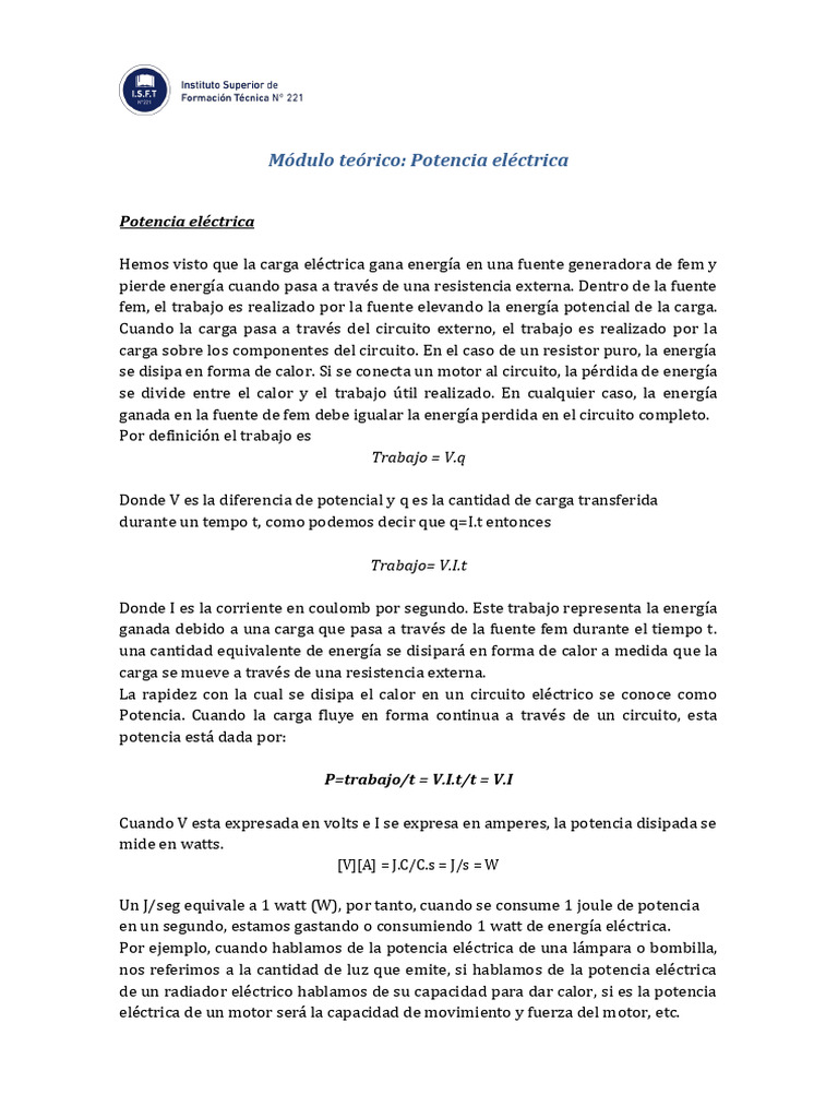 Potencia El Ctrica | PDF | Energia electrica | Ingenieria Eléctrica