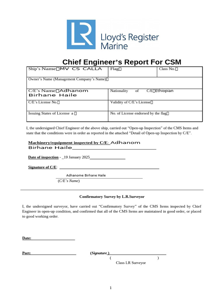 Chief Engineer's CMS Survey Report | PDF