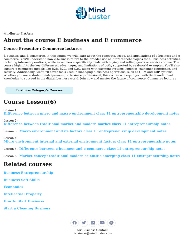 E Business and E Commerce Course Content | PDF
