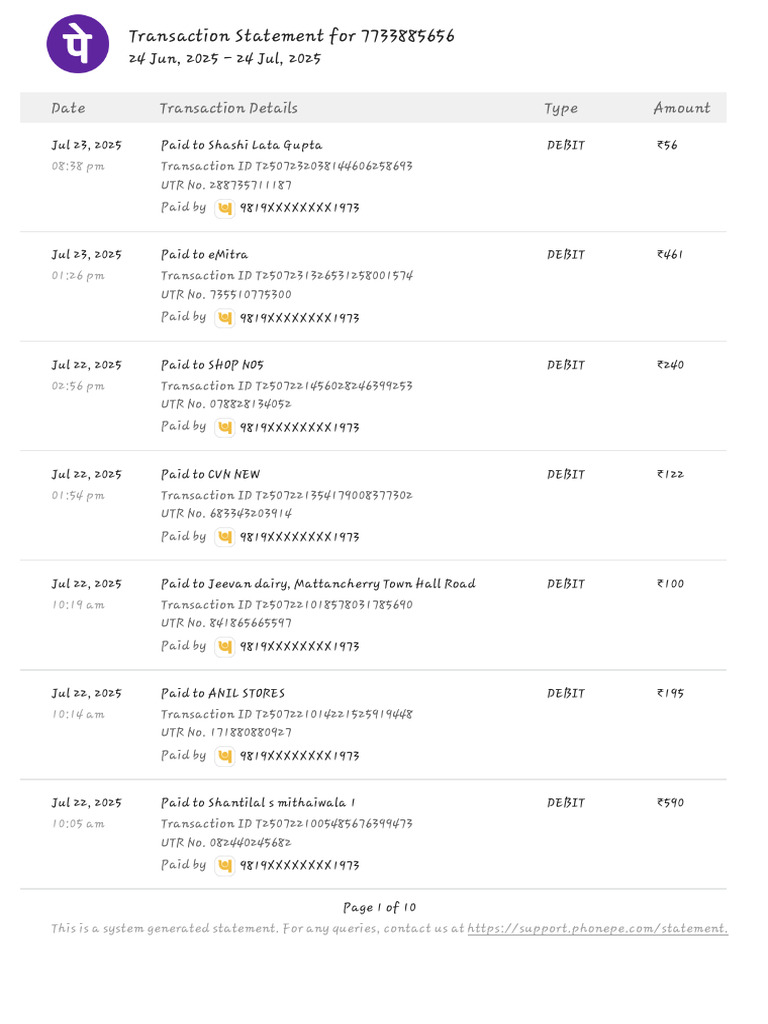 Transaction Statement for July 2025 | PDF | Debit Card | Currency