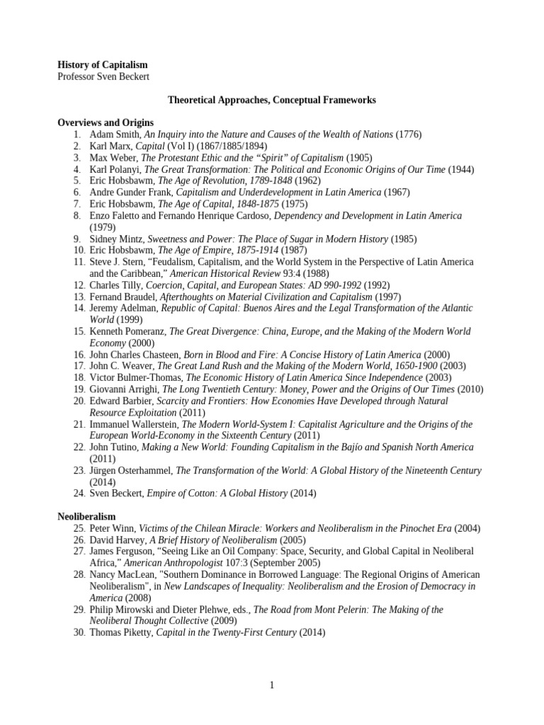 History of Capitalism Prof Sven Beckert 2015 | PDF | Neoliberalism ...