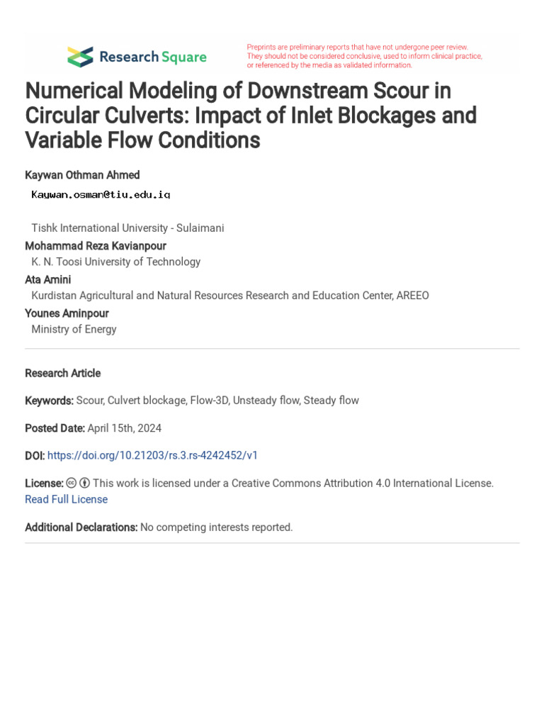 Downstream Scour in Circular Culverts | PDF | Computational Fluid ...
