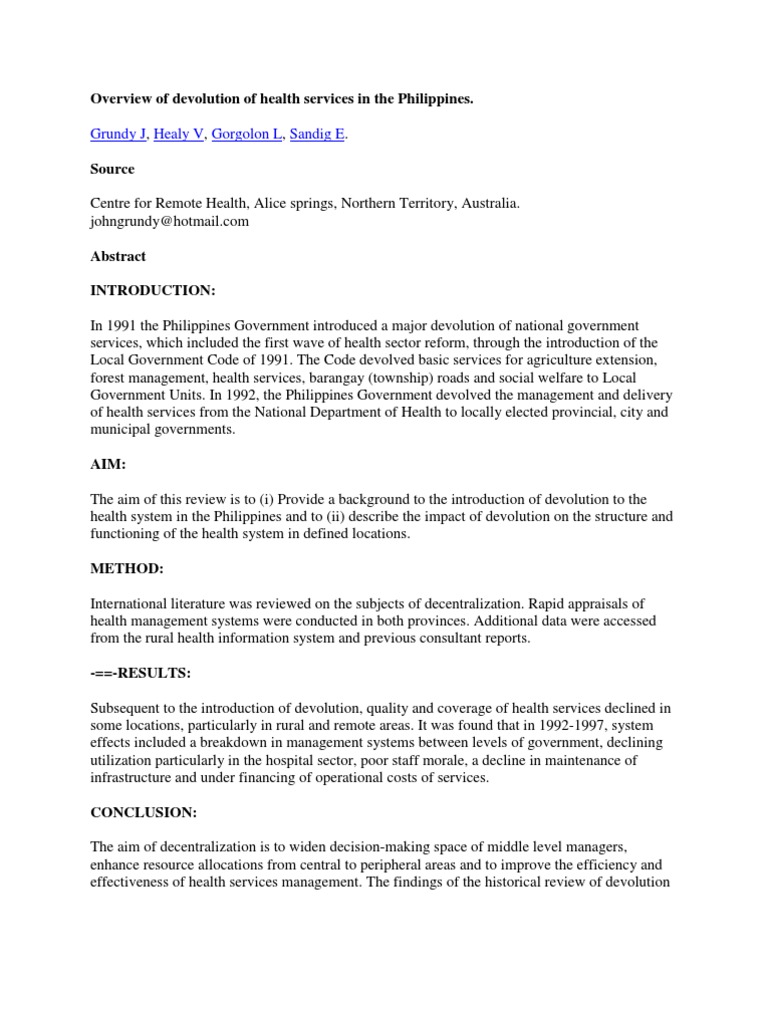Overview of Devolution of Health Services in The Philippines | PDF ...