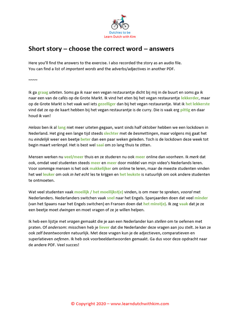 Comparisons (I) Short Story - Choose The Correct Word - Answers | PDF