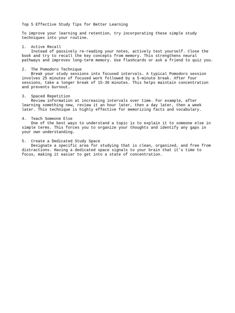 Top 5 Study Tips For Effective Learning Pdf