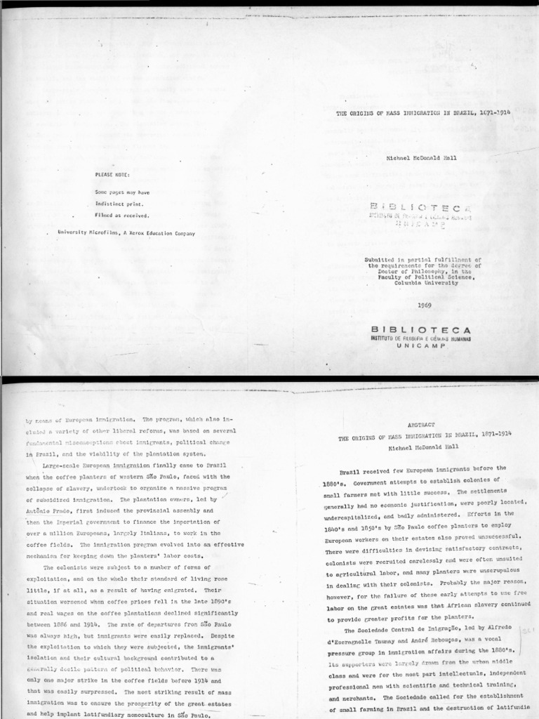 Origins of Mass Immigration in Brazil | PDF