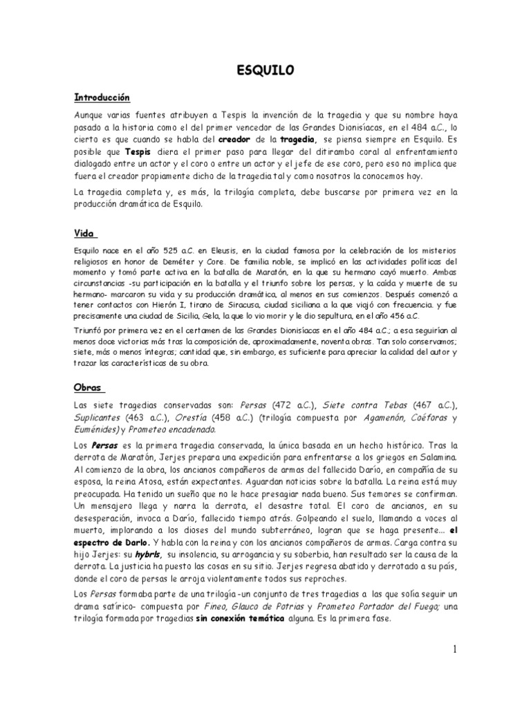 Esquilo: Pionero de la Tragedia Griega | PDF | Esquilo | Tragedia griega