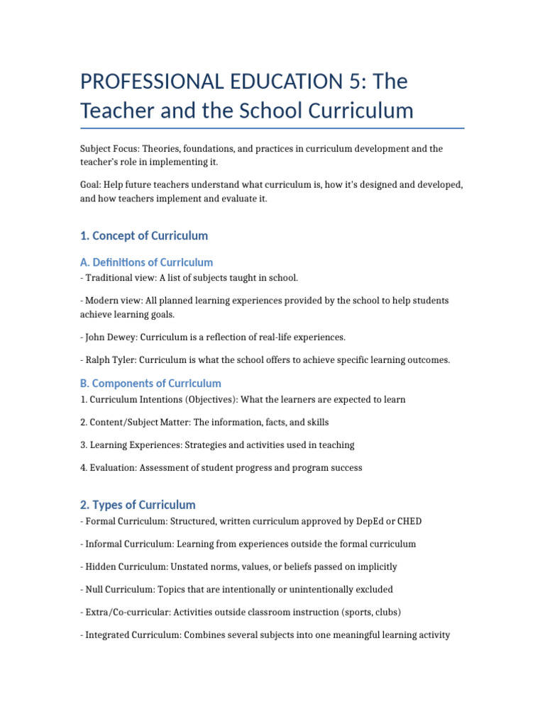 PROF ED5 The Teacher and The School Curriculum | PDF