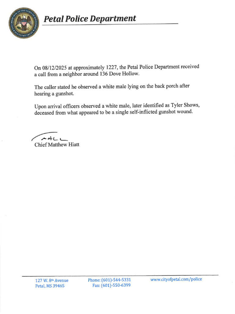 Petal Police Department Statement | PDF