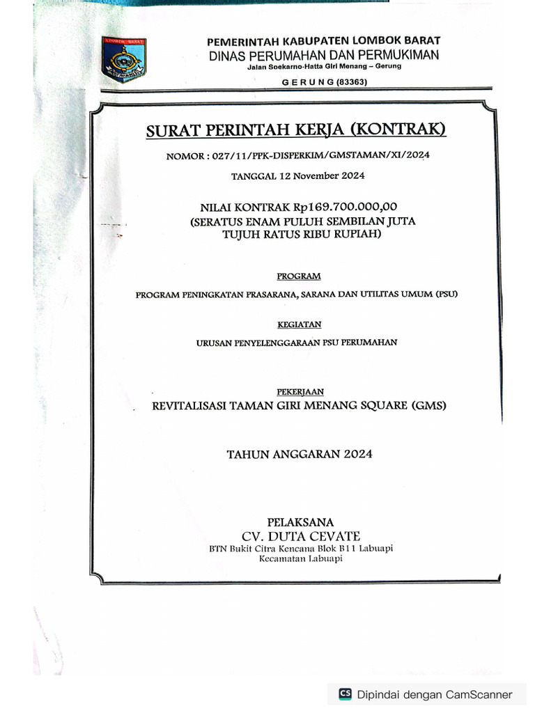 Kontrak Taman Giri Menang Lobar | PDF