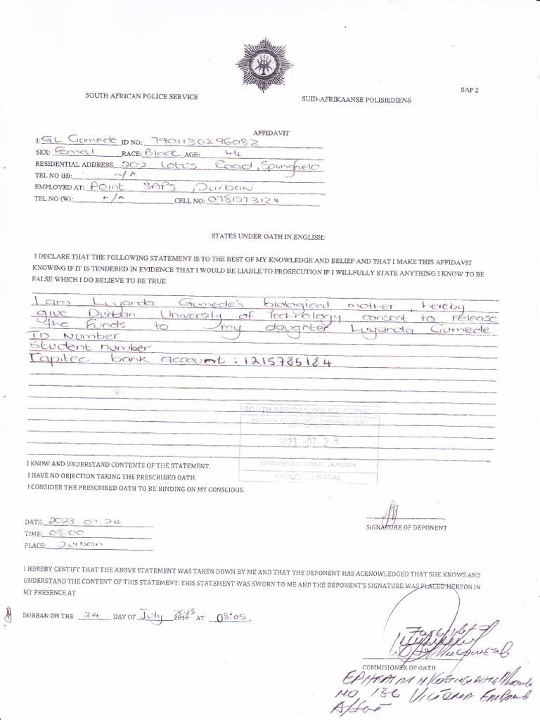 South Africa Police Affidavit Template | PDF