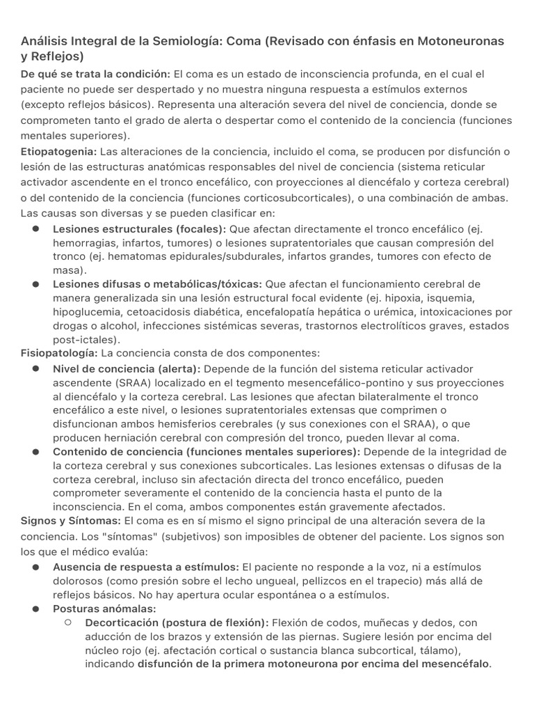 Análisis del Coma: Causas y Evaluación | PDF | Coma | Cerebro