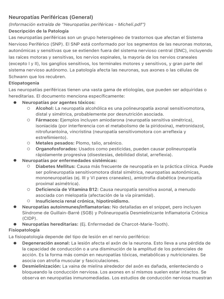 Neuropatías Periféricas: Causas y Síntomas | PDF | Mielina | Anatomía ...