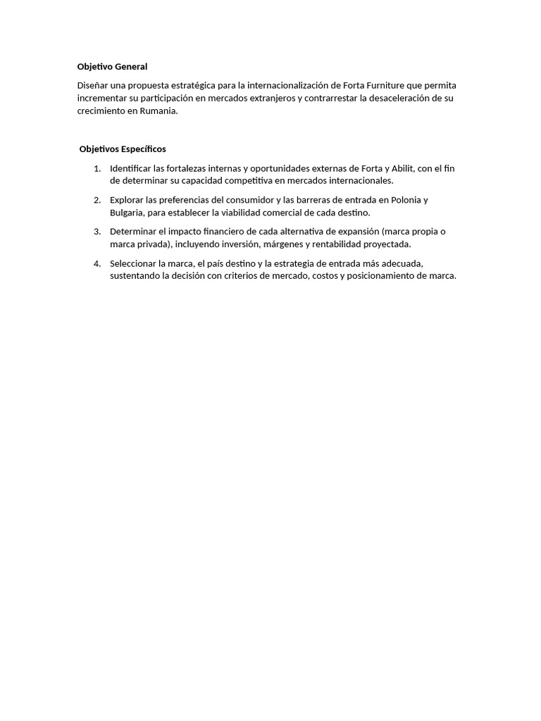 Estrategia de Internacionalización de Forta Furniture | PDF