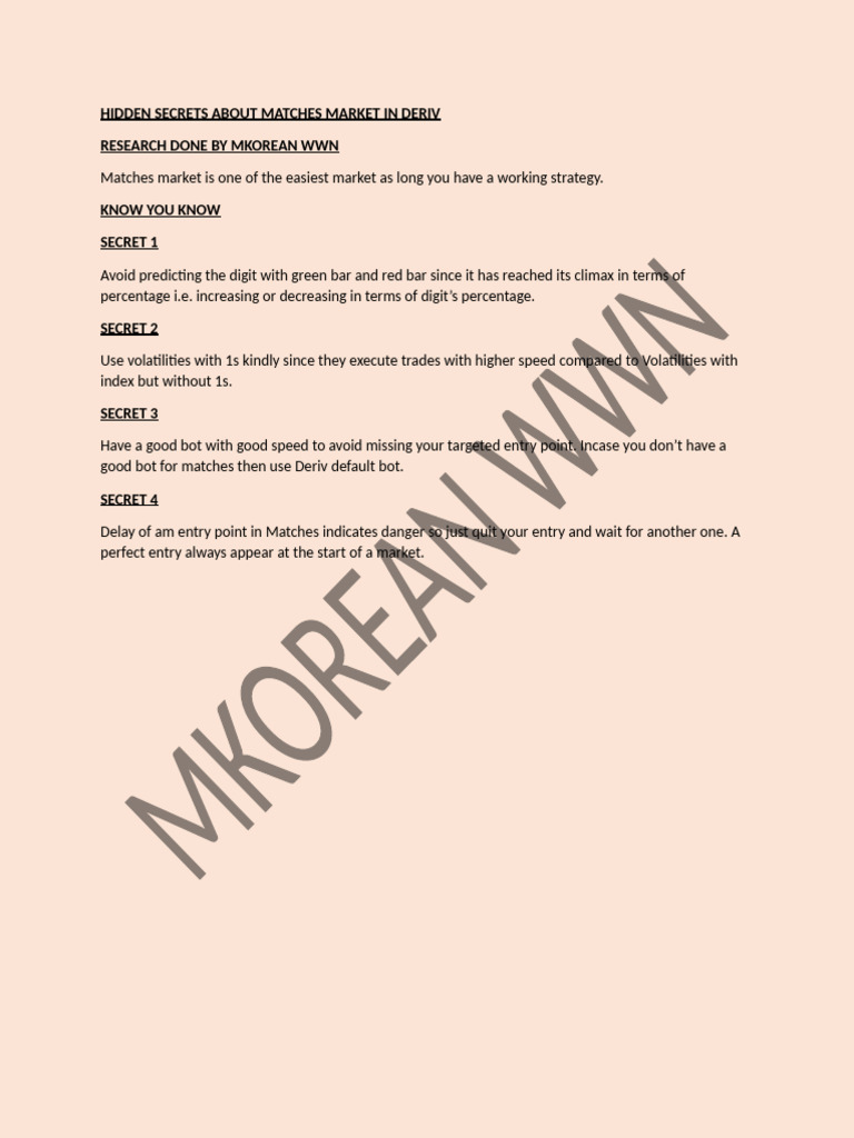 Secrets to Trading Matches on Deriv | PDF