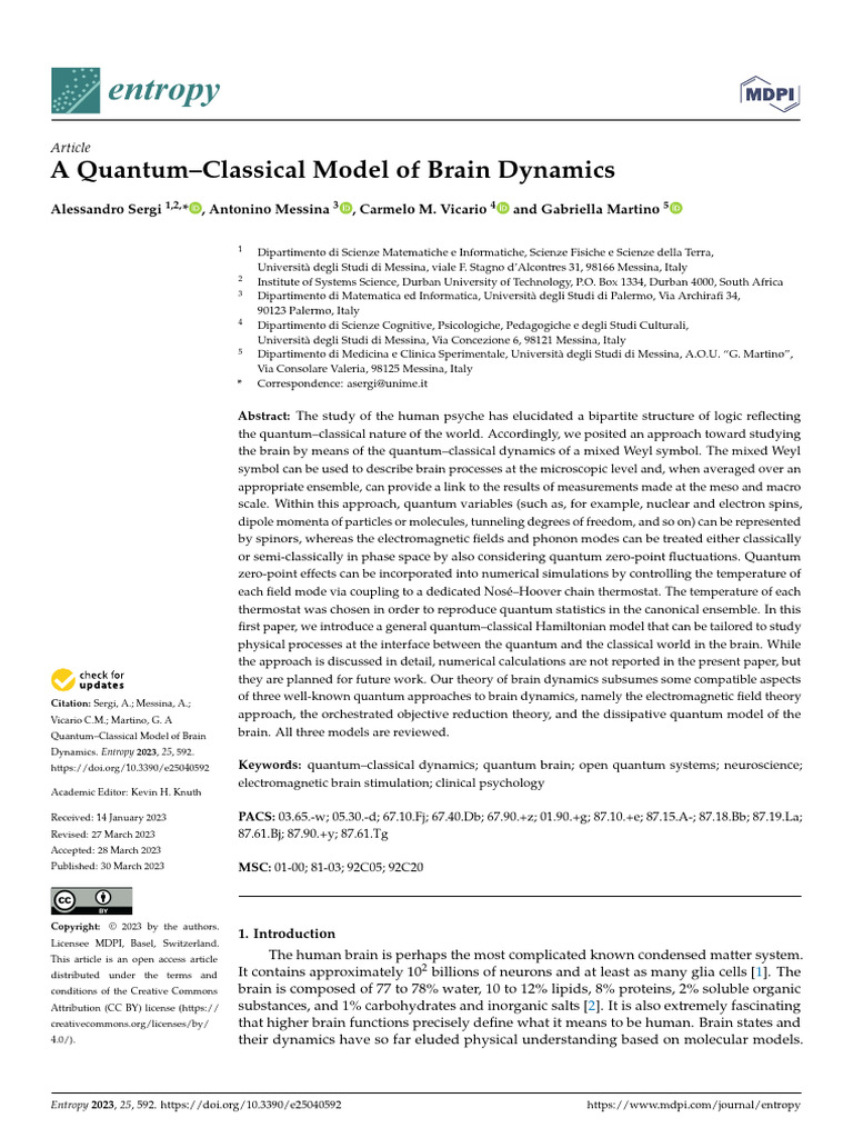 A Quantum-Classical Model of Brain Dynamics | PDF | Synchronicity | Photon