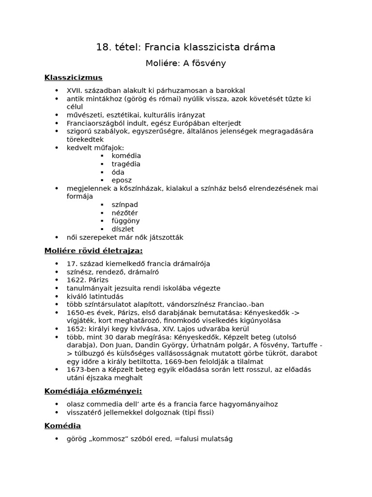 Tétel - Francia Klasszicista Dráma | PDF