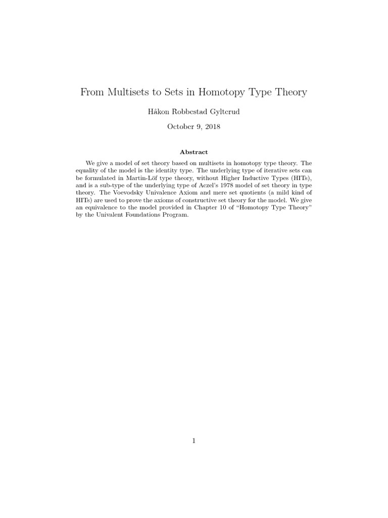 Multisets in Homotopy Type Theory | PDF | First Order Logic | Theorem