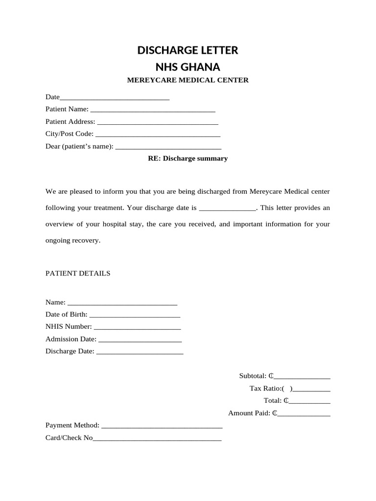 Patient Discharge Letter Template | PDF