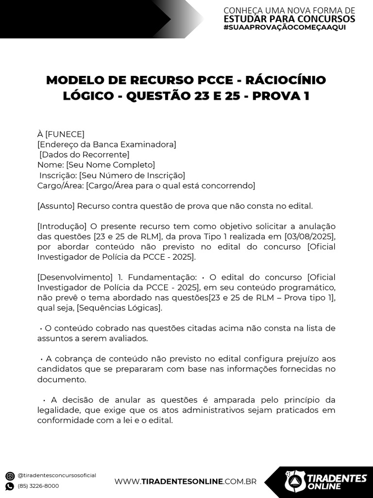 Modelo de Recurso Pcce - Ráciocínio Lógico - Questão 23 e 25 - Prova 1 | PDF