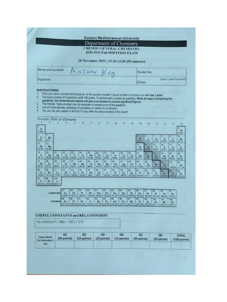 Answer Key Midterm 1 | PDF